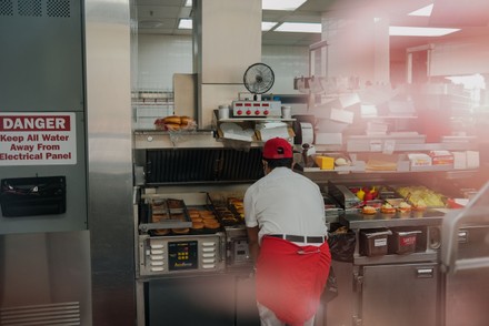 Behindthescenes Shot Innout Kitchen Employees Grilling Editorial Stock ...