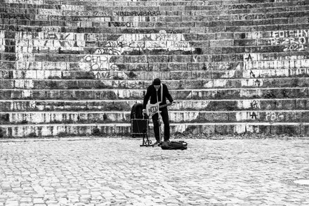Lonely Musician Sings Without Audience Atrium Editorial Stock Photo ...