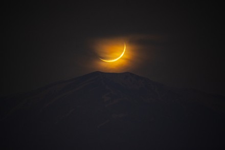 57 Crescent Moon Setting Behind Monte Editorial Stock Photo - Stock ...