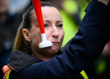 Woman Blows Horn During Protest Near Editorial Stock Photo - Stock ...