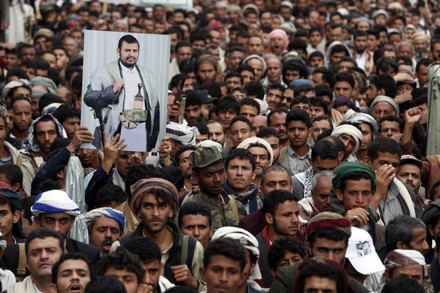 Houthi Supporters Hold Picture Top Leader Editorial Stock Photo - Stock ...