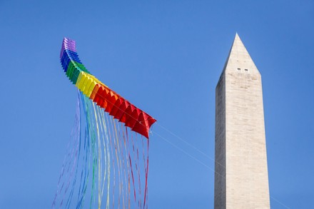 Rainbowcolored Kites Fly On Sunny Windy Editorial Stock Photo - Stock ...