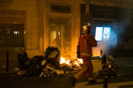 Firefighter Walks Next Bags Garbage On Editorial Stock Photo - Stock ...