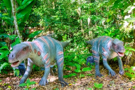 Lifesize Reproduction Dinosaur Located Amid Forest Editorial Stock ...