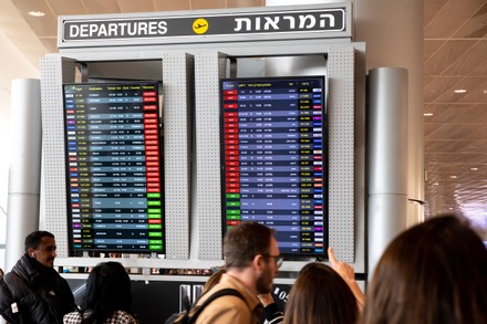 Passengers Look Flights Announcement Board Showing Editorial Stock ...