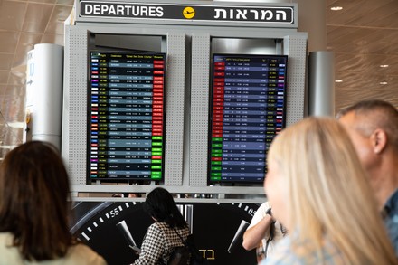 Passengers Look Flights Announcement Board Showing Editorial Stock ...