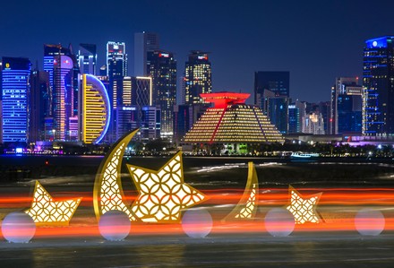 Crescent Moonshaped Decorations Lights During Muslim Editorial Stock ...