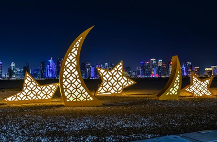 Crescent Moonshaped Decorations Lights During Muslim Editorial Stock ...