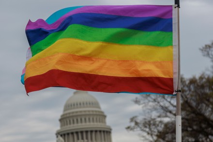 Pride Flag Waves Demonstrators Pole During Editorial Stock Photo ...