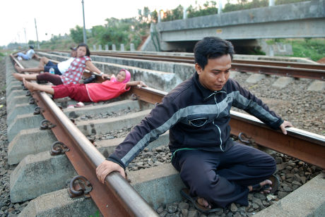 People Lie On Railway Part Train Editorial Stock Photo - Stock Image ...
