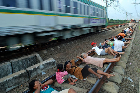 People Lie On Railway Part Train Editorial Stock Photo - Stock Image ...