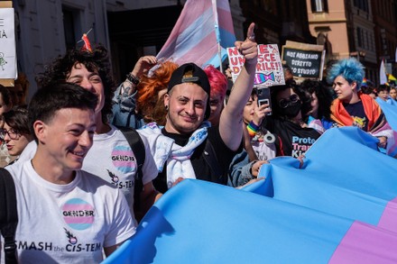 Protesters Carry Giant Transgender Flag During Editorial Stock Photo ...