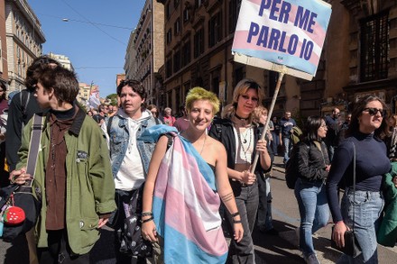 Protesters Carry Giant Transgender Flag During Editorial Stock Photo ...