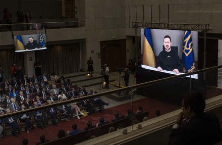 Ukrainian President Volodymyr Zelensky On Screen Editorial Stock Photo ...