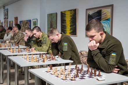 Soldiers Play Chess Simultaneous Chess Session Editorial Stock Photo ...