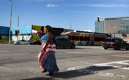Protester Crosses Street Holding Megaphone About Editorial Stock Photo ...