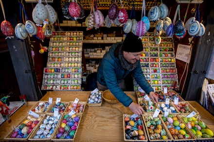 Street Vendor Arranges Easter Eggs Traditional Editorial Stock Photo ...