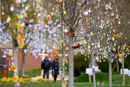 Colourful Easter Eggs Decorate Trees Hajduszoboszlo Editorial Stock ...