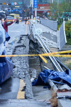 Korean Officials Workers Inspect Site Collapsed Editorial Stock Photo ...