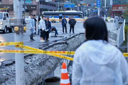 Korean Officials Workers Inspect Site Collapsed Editorial Stock Photo ...