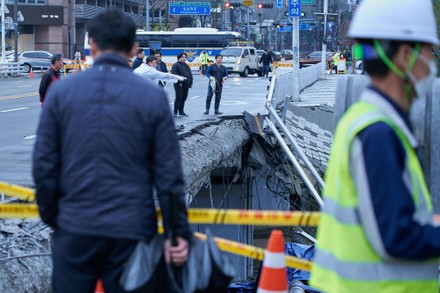 Korean Officials Workers Inspect Site Collapsed Editorial Stock Photo ...
