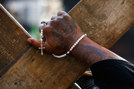 Catholic Penitent Holds Rosary While Carrying Editorial Stock Photo ...