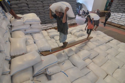 Hip Laborers Carrying Bags Rice Into Editorial Stock Photo - Stock ...