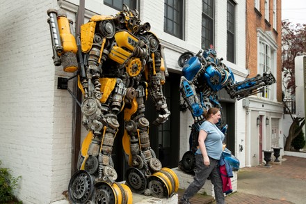 Pedestrians Walk Near Large Sculptures Transformers Editorial Stock ...