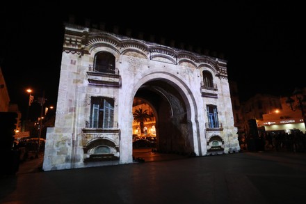 Bab El Bhar Monument Illuminated During Editorial Stock Photo - Stock ...