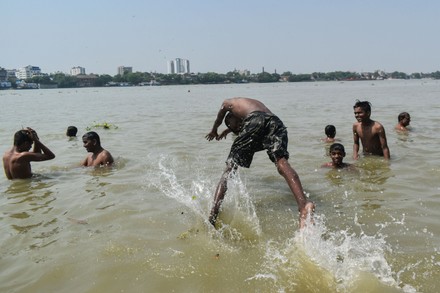 Boy Jumps Into Ganges River Cool Editorial Stock Photo - Stock Image ...
