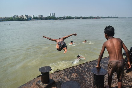 Boy Jumps Into Ganges River Cool Editorial Stock Photo - Stock Image ...