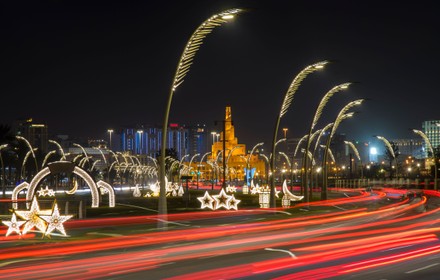 Newly Installed Lights On Doha Corniche Editorial Stock Photo - Stock ...
