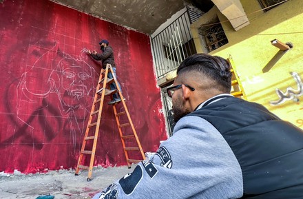 Palestinian Artists Work By Mural Shows Editorial Stock Photo - Stock ...