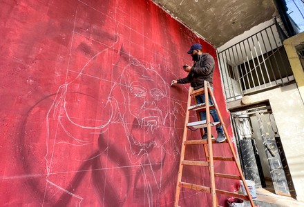 Palestinian Artists Work By Mural Shows Editorial Stock Photo - Stock ...