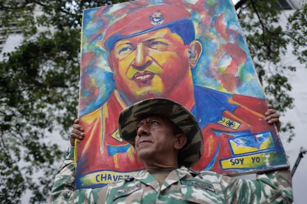 Militiaman Holds Picture President Hugo Chavez Editorial Stock Photo ...