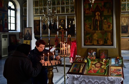Bulgarian Orthodox Women Light Candles During Editorial Stock Photo ...
