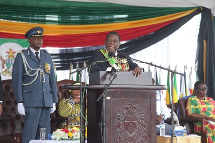Zimbabwean President Emmerson Mnangagwa Addresses Crowd Editorial Stock ...