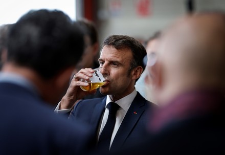French President Emmanuel Macron Drinks Beer Editorial Stock Photo ...