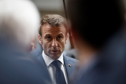 French President Emmanuel Macron Speaks Employees Editorial Stock Photo ...