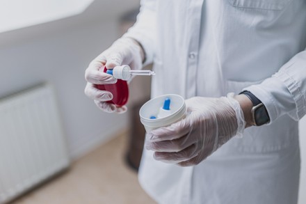 Prescription Worker Uses Dropper Pipette Photographed Editorial Stock ...