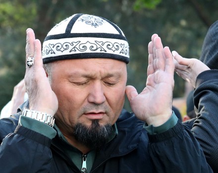 Kyrgyz Man Prays During Eid Alfitr Editorial Stock Photo - Stock Image ...