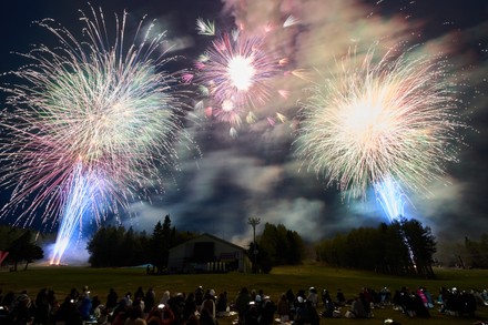 People Watch Fireworks During Fireworks Show Editorial Stock Photo ...