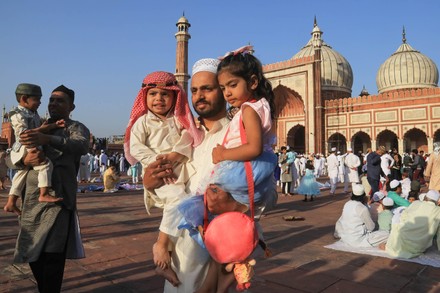 Muslim Devotee His Kids Attend Eid Editorial Stock Photo - Stock Image ...