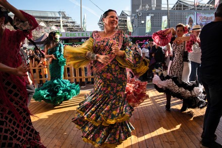 Women Wearing Typical Sevillian Costumes Round Editorial Stock Photo ...