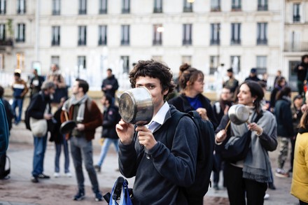 Protester Seen Banging Source Pan During Editorial Stock Photo - Stock ...