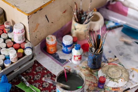 Brushes Colours Used Paper Mache Decoration Editorial Stock Photo ...