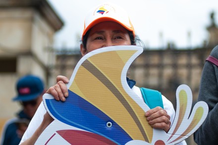 Demonstrator Wears Colombian Flag Messages Support Editorial Stock ...