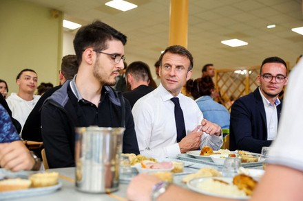 French President Emmanuel Macron Eats Canteen Editorial Stock Photo ...