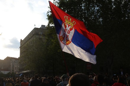 Man Waves Serbian Flag During Protest Editorial Stock Photo - Stock ...