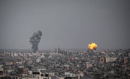 Smoke Rises Above Buildings Gaza City Editorial Stock Photo - Stock ...